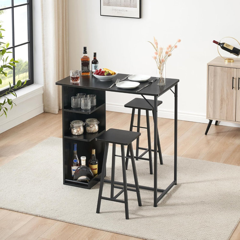 17 Stories 36In Small Dining Table Set Kitchen Table And Stool Set 3 Piece Small Dining Table Set With Storage Shelf Small Dining Table Space Saving Table For Small Apartment Black Wayfair